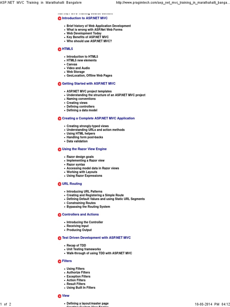 ASP MVC Syllabus | PDF | Model–View–Controller | Active Server Pages