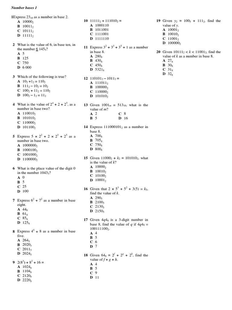 Number Bases 1 | PDF | Matrix (Mathematics) | Mathematical Objects