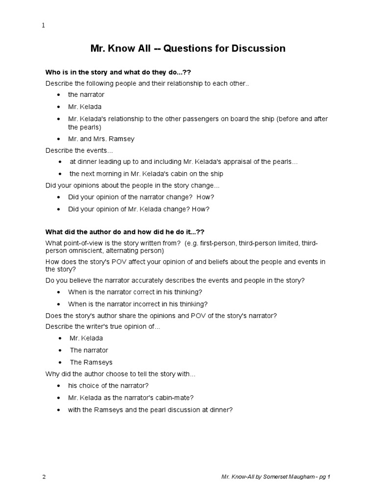 Study Questions & Text - MR Know-All by Somerset Maugham (W Line ...