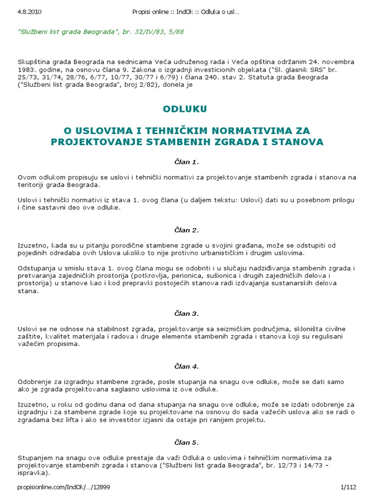 Propisi Online - Odluka o Uslovima I Tehničkim Normativima Za ...