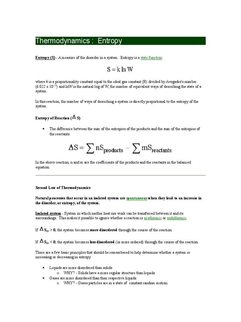 Entropy Notes | PDF | Gibbs Free Energy | Entropy