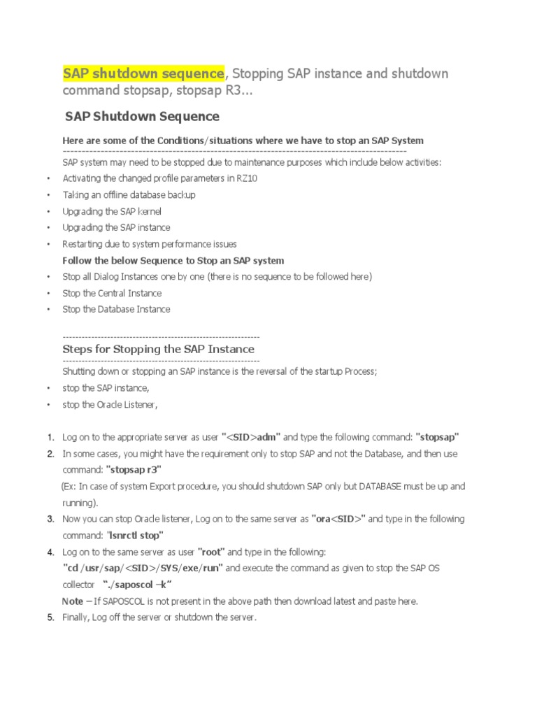 SAP Shutdown & Startup Sequence | PDF | Operating System | Booting