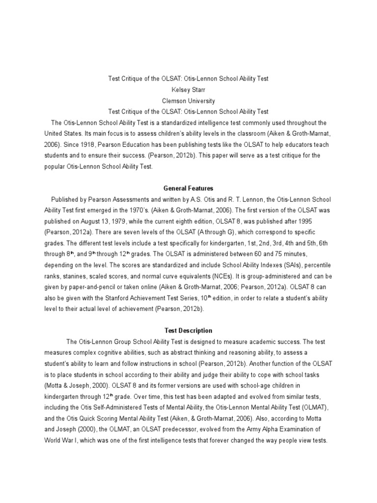 OLSAT Test Critique and Analysis | PDF | Evaluation Methods | Pedagogy