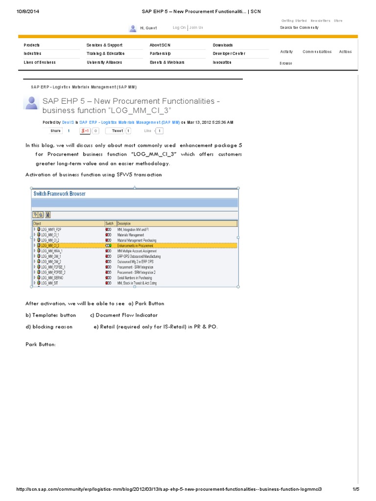 SAP EHP 5 – New Procurement Functionaliti.. | Procurement | Logistics ...