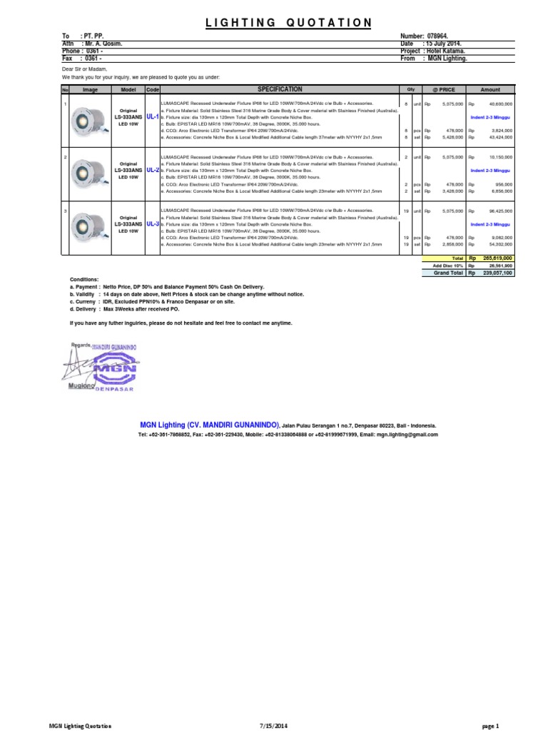 MGN Lighting Quotation for Lumascape Fixtures | PDF | Science | Science ...