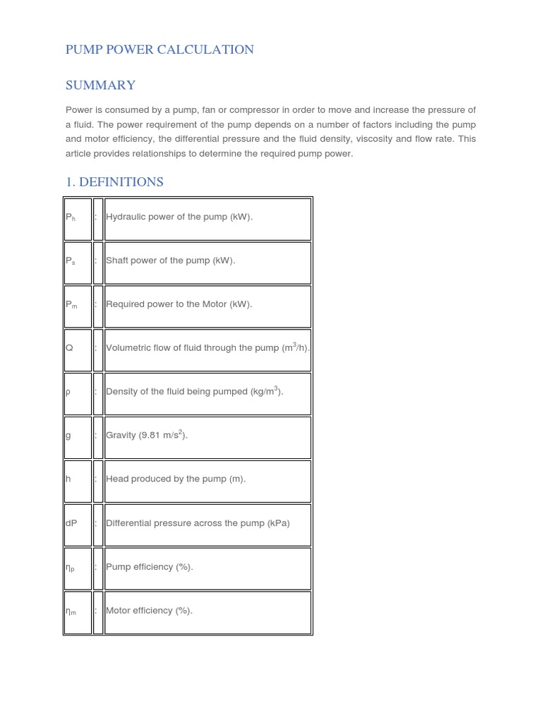 Pump Power Calculation | PDF
