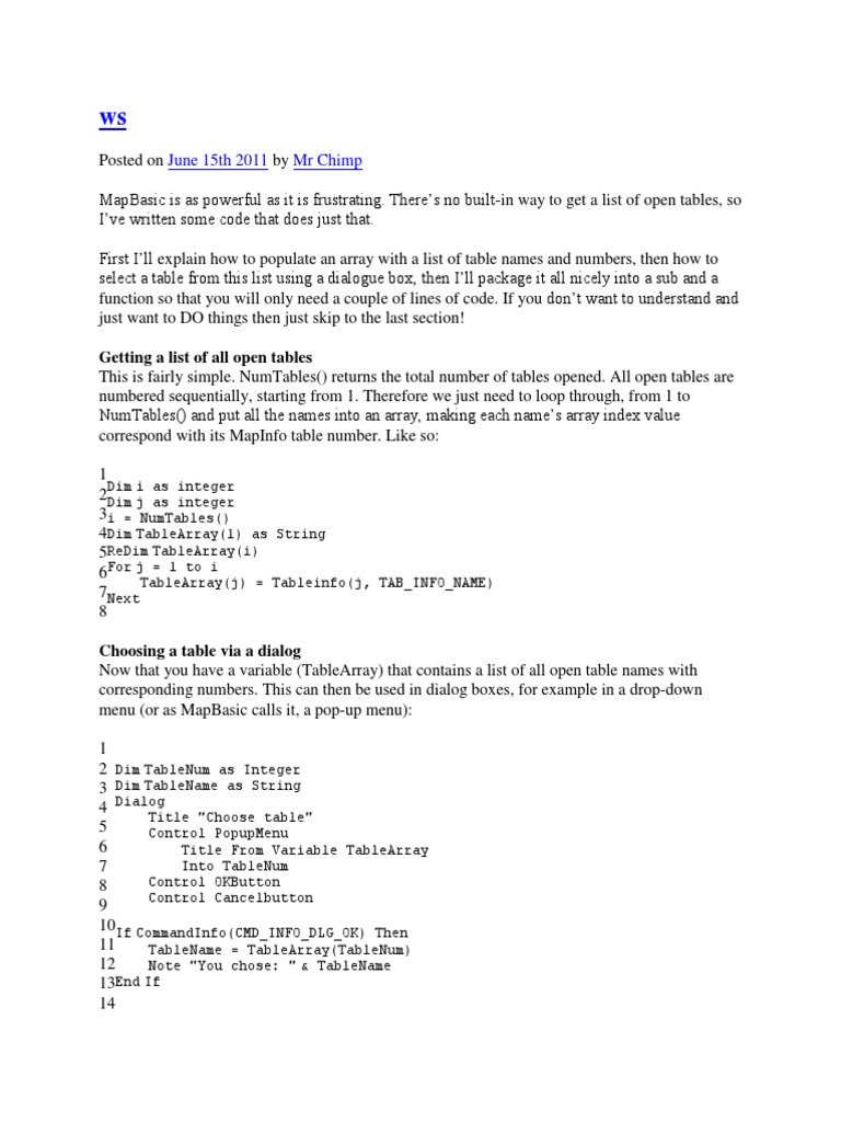 MapBasic - Lists of Tables and Windows | PDF | Teaching Methods ...