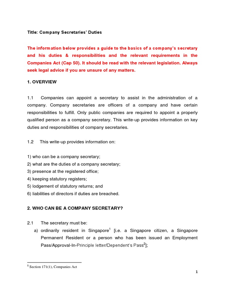 Company Secretaries Duties | PDF | Private Law | Business Law