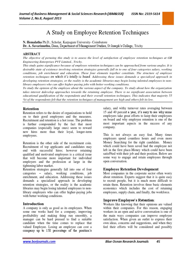 A Study On Employee Retention Techniques | PDF | Employee Retention | Turnover (Employment)