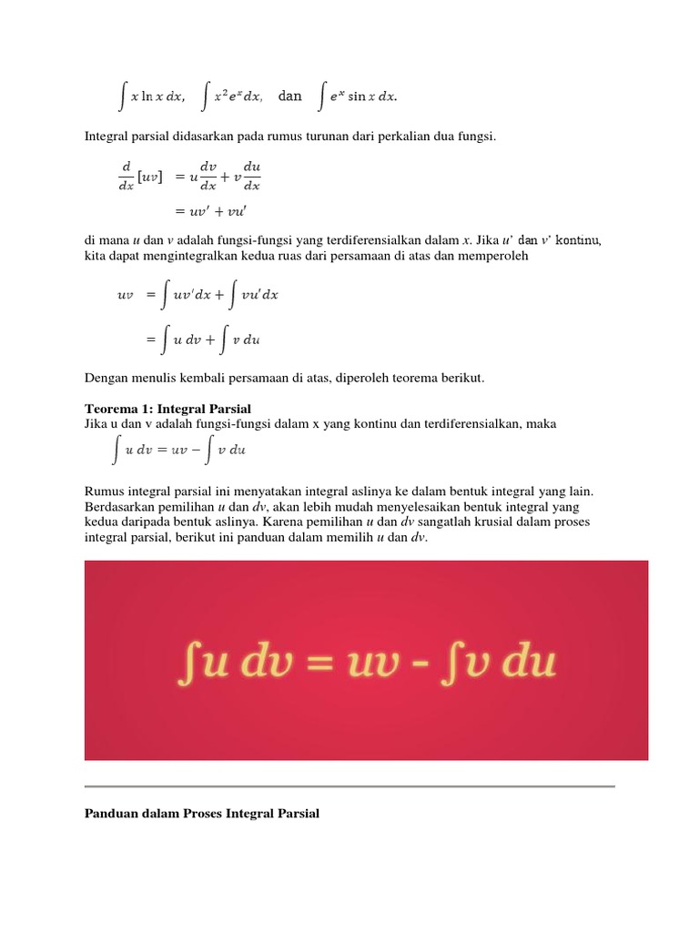 Panduan Integral Parsial dan Pemilihannya | PDF | Metode & Bahan Ajar