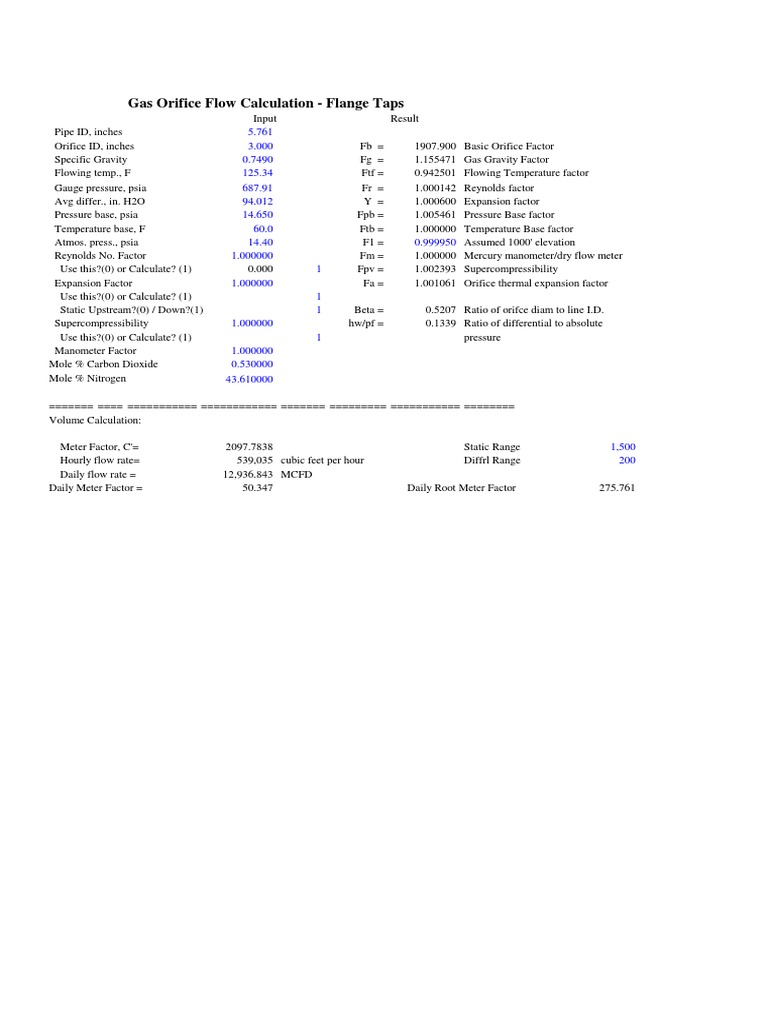 Gas Orifice Flow Calculation - Flange Taps | PDF