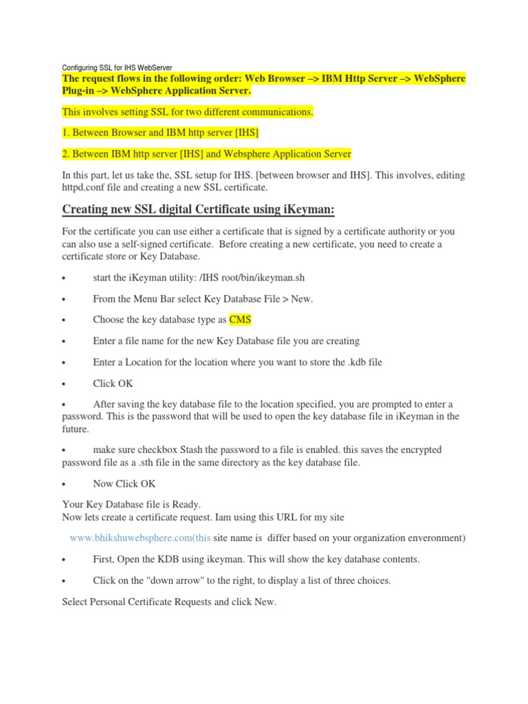 Configuring SSL For IHS WebServer | PDF | Web Server | Internet & Web