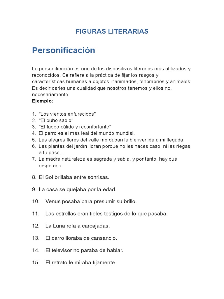 Figuras literarias: Personificación, Símil y Hiperbóle | PDF