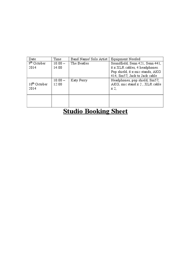Band Equipment Booking Schedule | PDF | Social Science