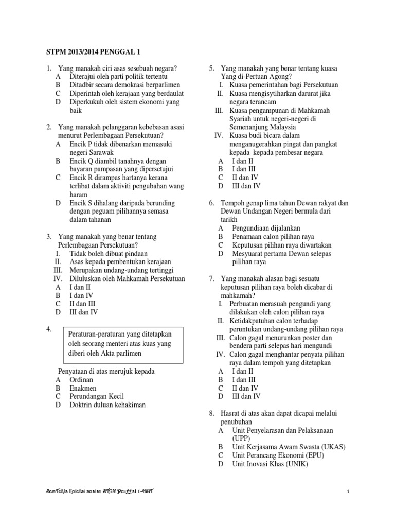 Koleksi Soalan Objektif STPM | PDF