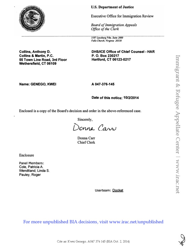 Kwei Genego, A047 376 145 (BIA Oct. 2, 2014) | PDF | Removal ...