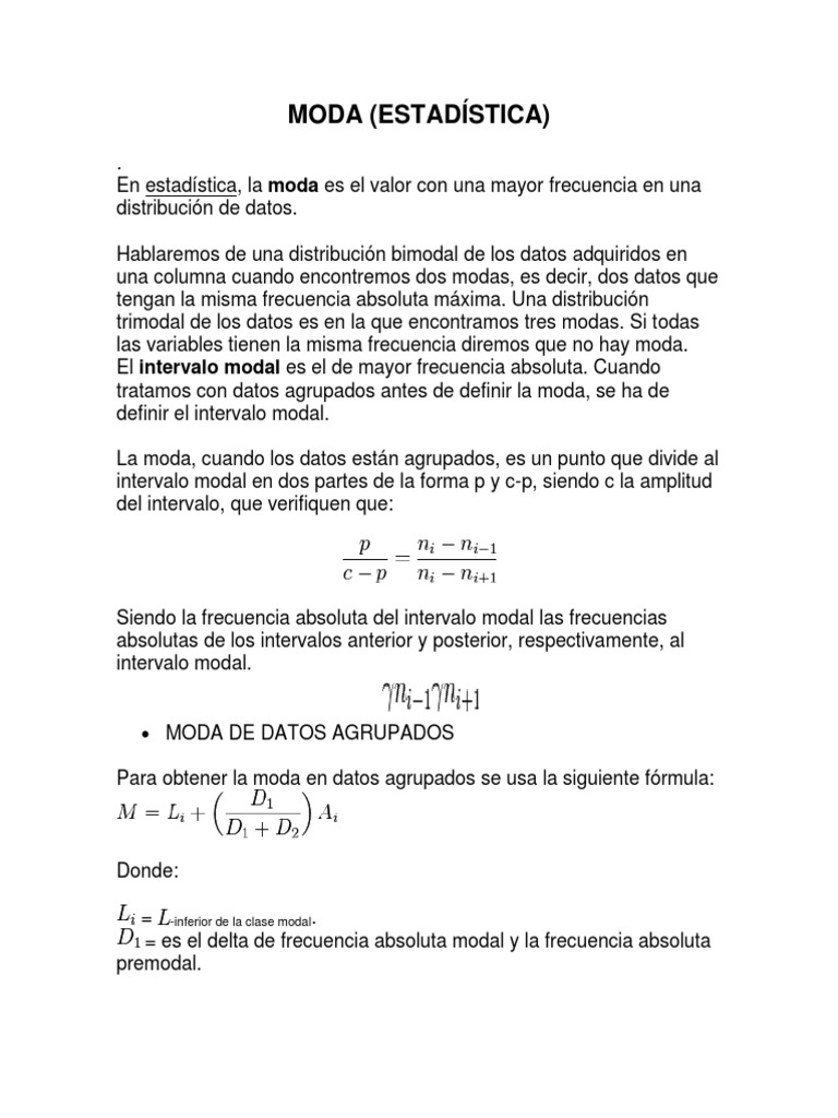 Fórmulas de la Moda en Estadística | PDF | Modo (Estadísticas) | Análisis