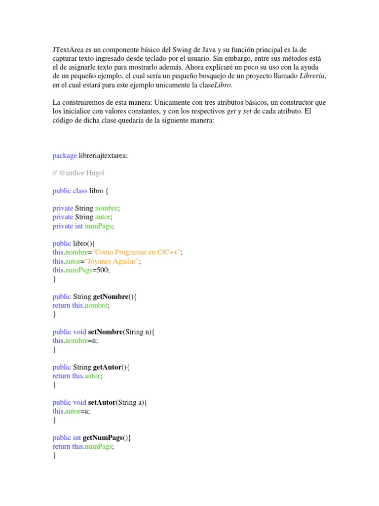 JTextArea Es Un Componente Básico Del Swing de Java y Su Función ...