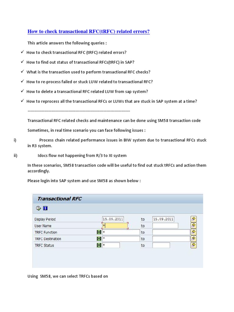 How To Check Transactional RFC (TRFC) Related Errors? | PDF