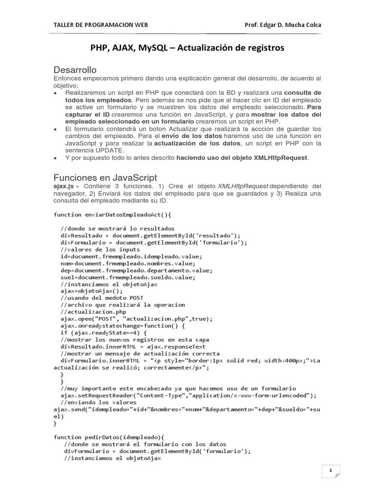 Php Ajax Actualizacon Pdf Script Java Ajax Programación
