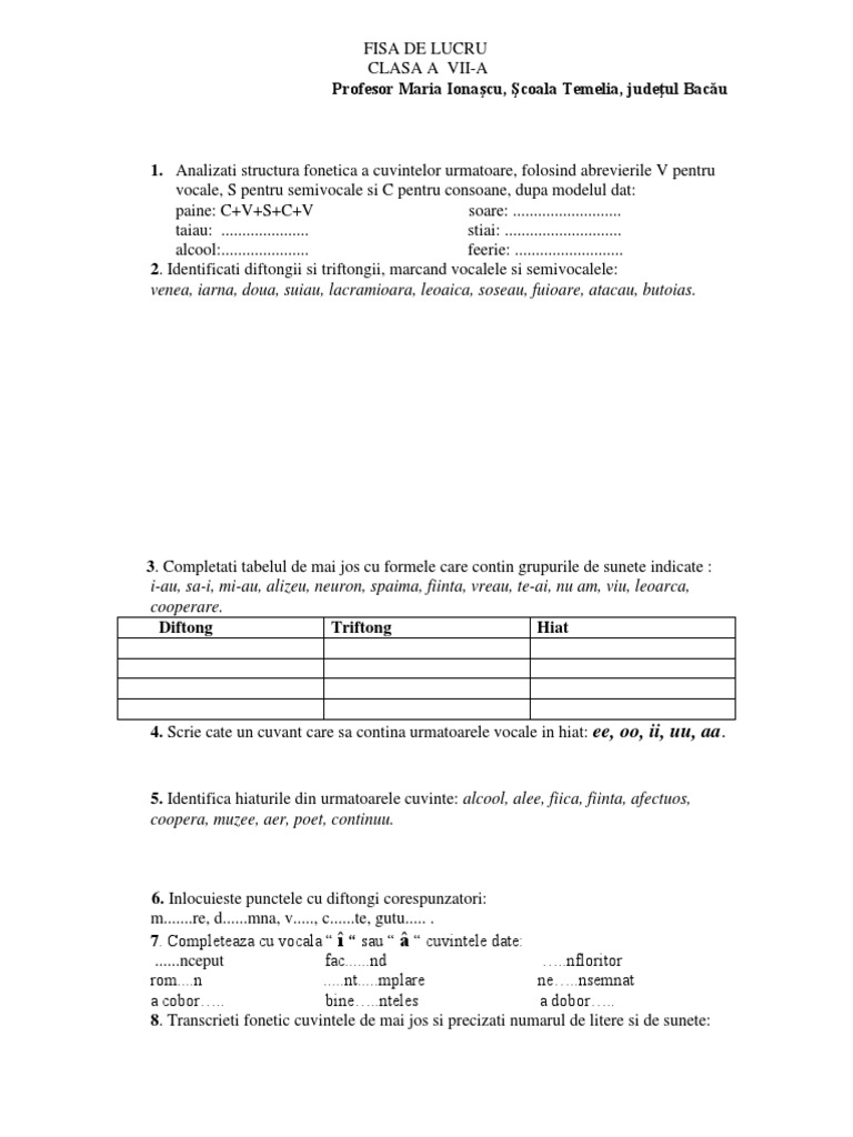 Gramatica Clasa AVIIa | PDF