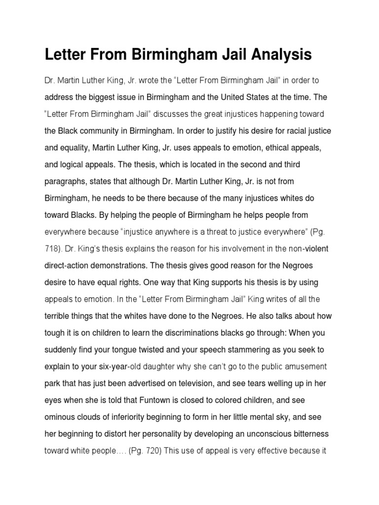 Letter From Birmingham Jail Analysis | PDF | Martin Luther King Jr.
