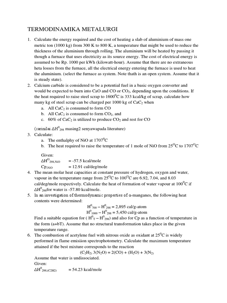 Termodinamika Metalurgi | PDF | Hydrogen | Oxygen