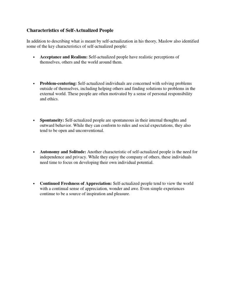 Characteristics of Self - Actualization | PDF