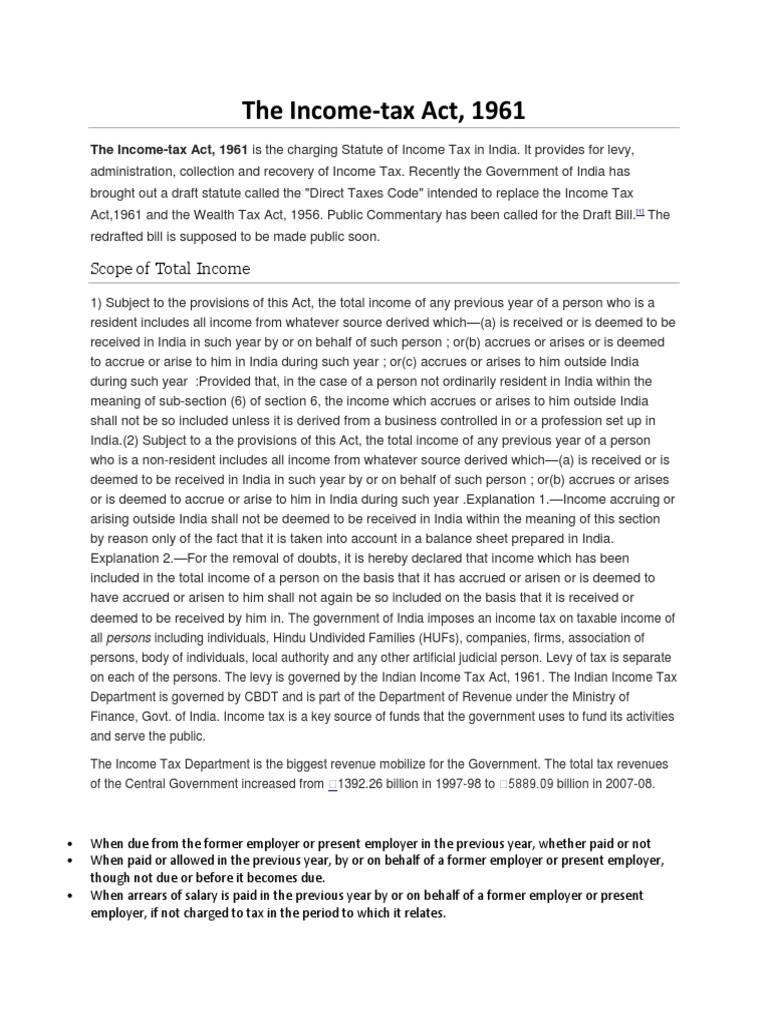 The Income Tax Act | PDF | Employee Benefits | Salary