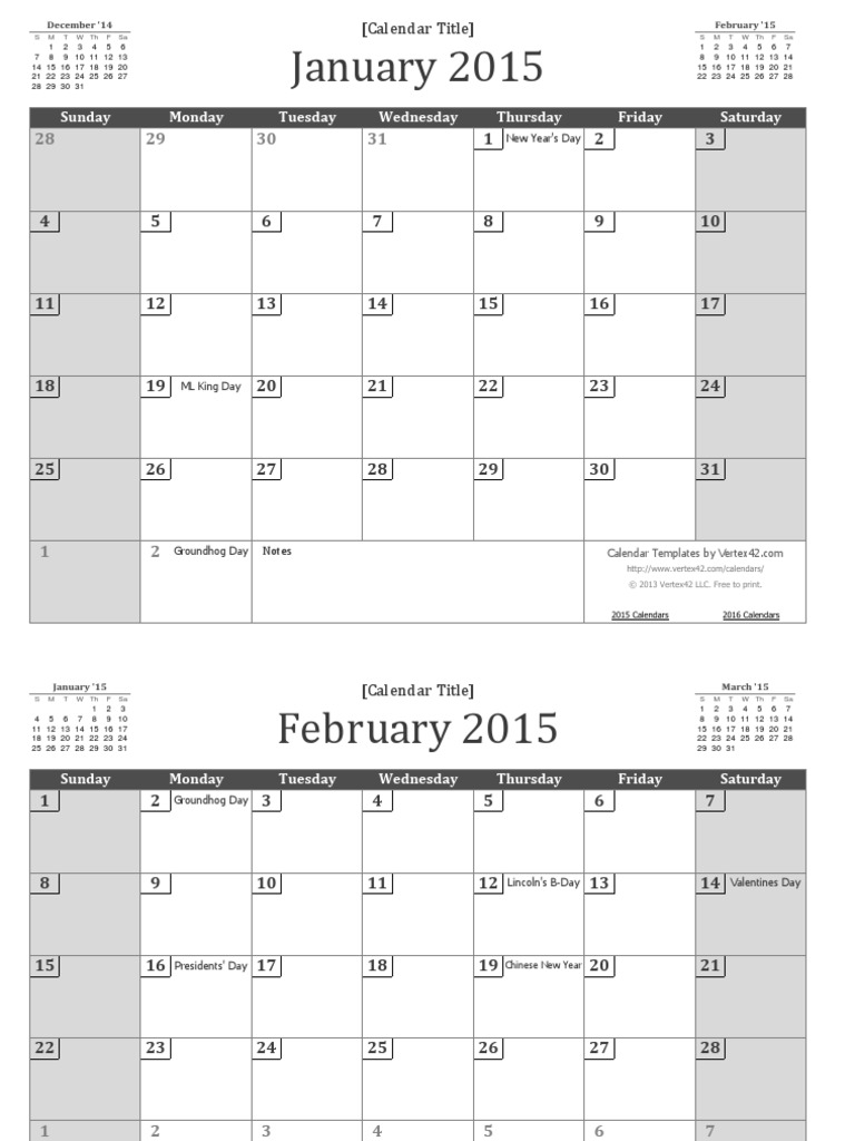 2015 Calendar With Holidays List