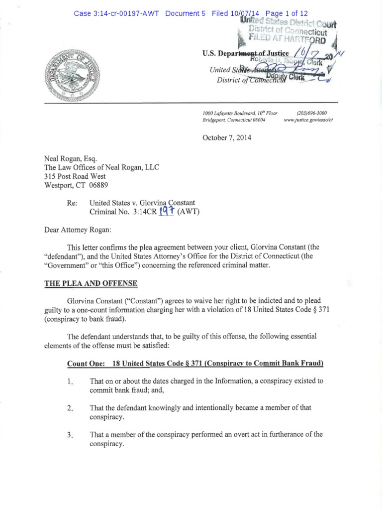 Glorvina Constant Plea Agreement | PDF | Plea | United States Federal ...