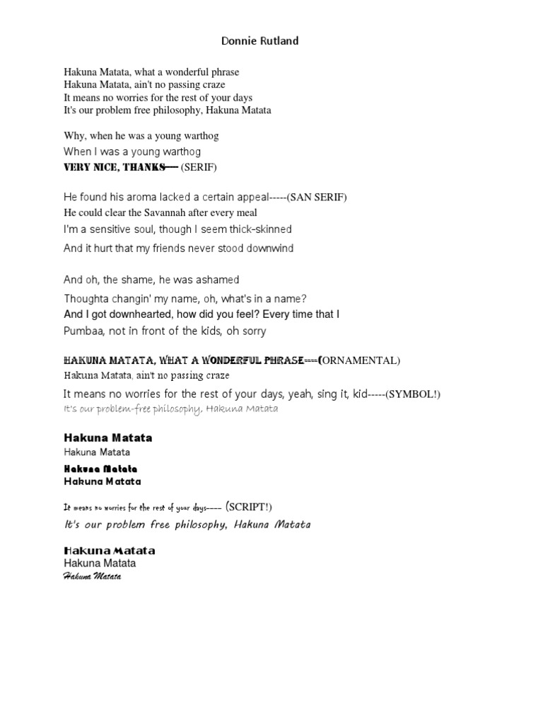 Hakuna Matata Lyrics | PDF | Religion & Spirituality