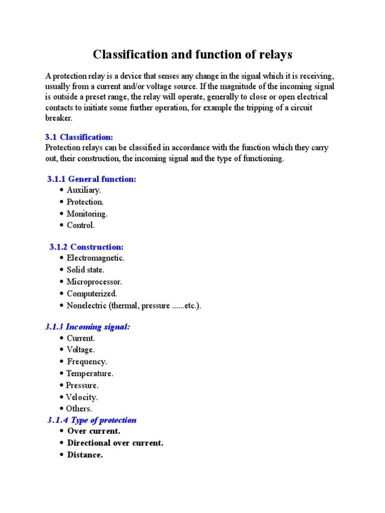 Classification and Function of Relays | PDF | Relay | Electrodynamics