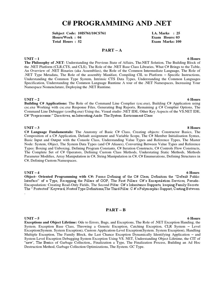 Vtu 7TH Sem Cse/ise C# Programming & .Net Notes 10cs761/10is761 | PDF ...