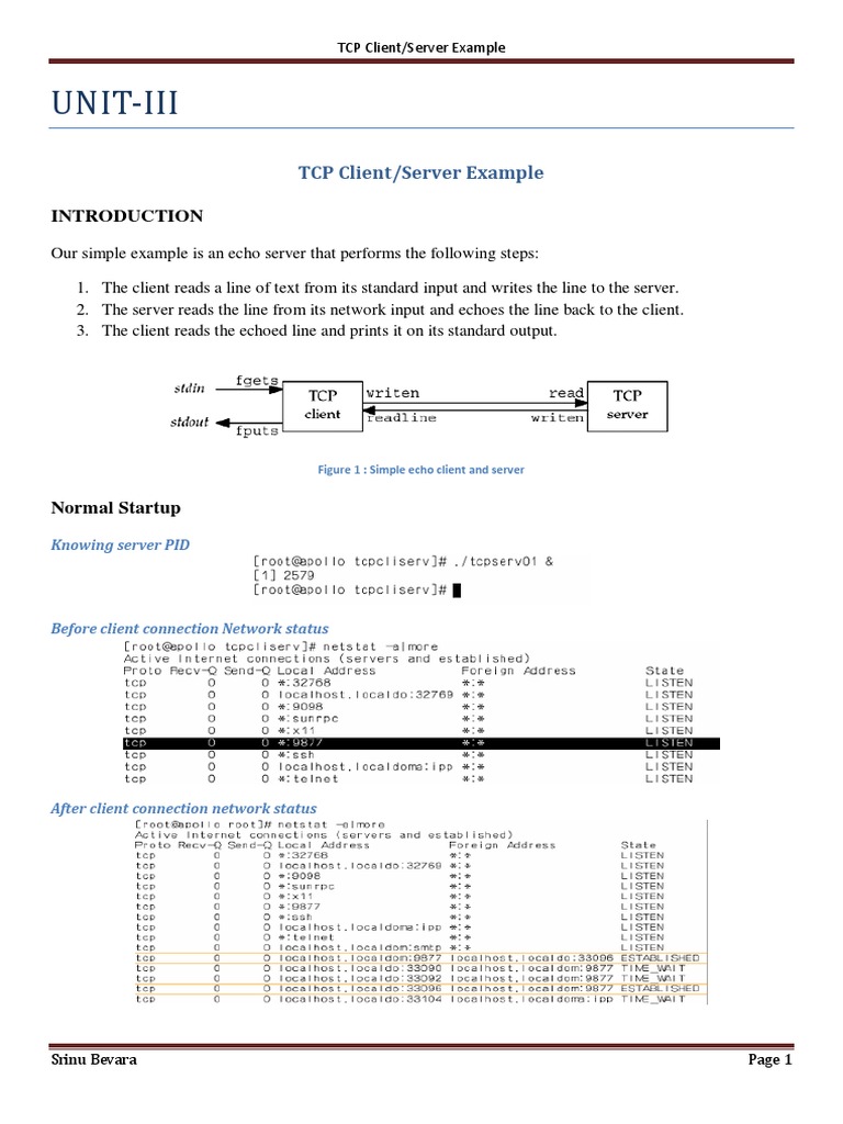 Unit-Iii: TCP Client/Server Example | PDF | Transmission Control Protocol | Concurrent Computing