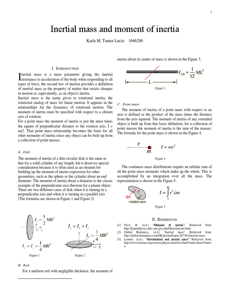 Inertial Mass and Moment of Inertia | PDF | Rotation Around A Fixed ...