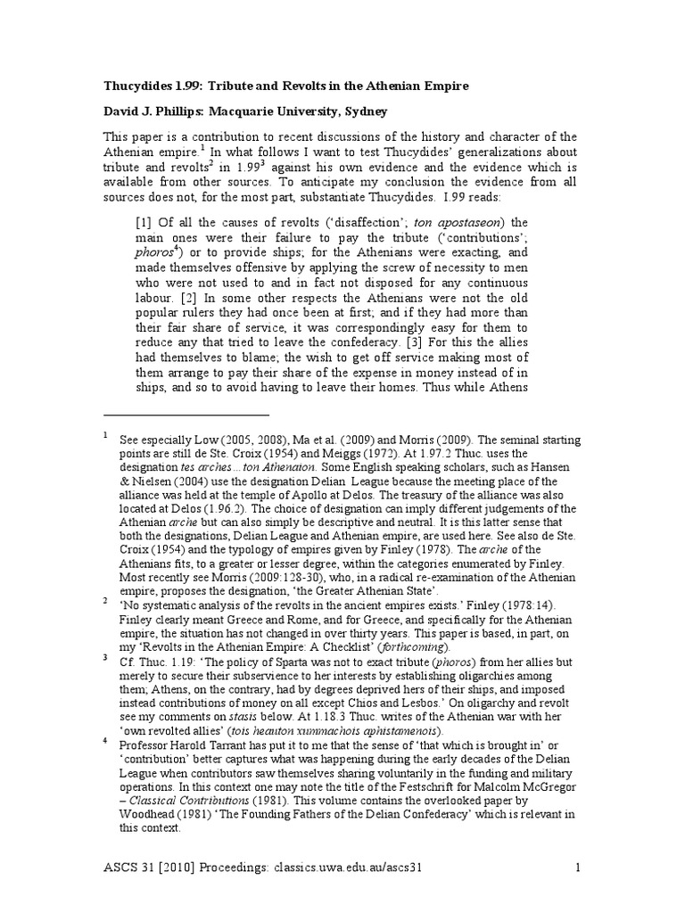 Athenian Tribute and Revolts | PDF | Peloponnesian War | Ancient Greek ...