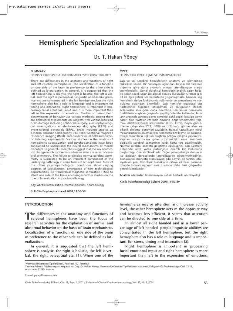 Hemisphere Specialization | PDF | Dorsolateral Prefrontal Cortex ...