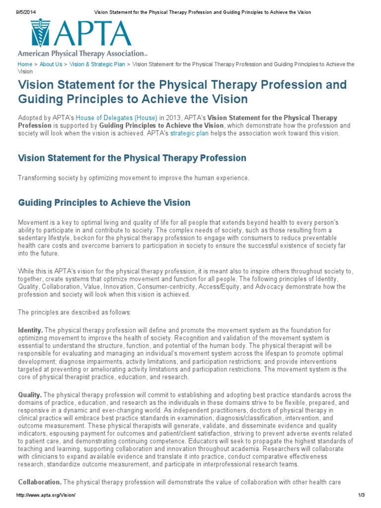 APTA Vision for Physical Therapy 2020 | PDF | Physical Therapy ...