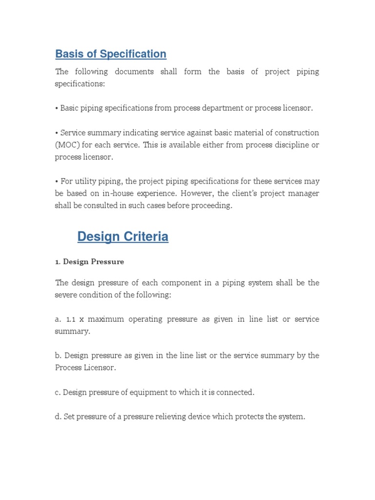 Basis of Pms Specification | PDF | Pipe (Fluid Conveyance) | Pressure