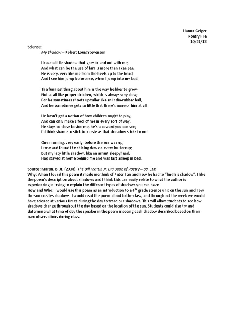 My Shadow - Robert Louis Stevenson | PDF