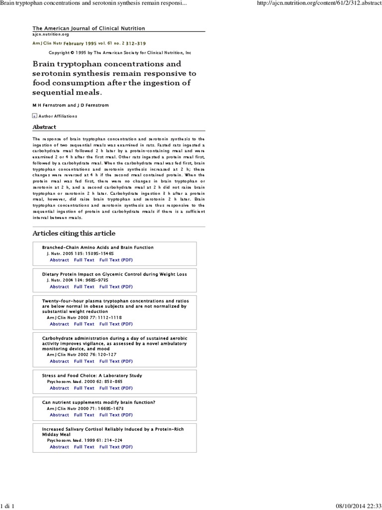 Serotonin Protein Carbs | Download Free PDF | Tryptophan | Serotonin