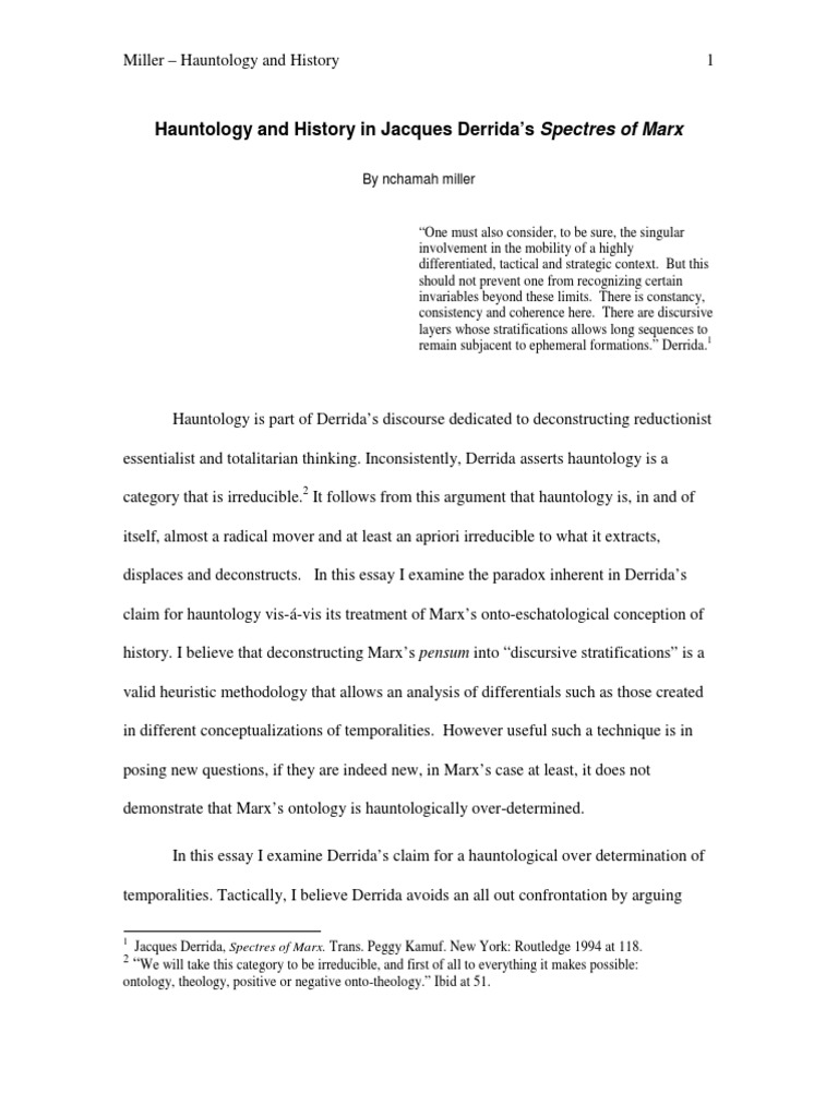 Hauntology and History in Jacques Derrida's Spectres of Marx | PDF ...