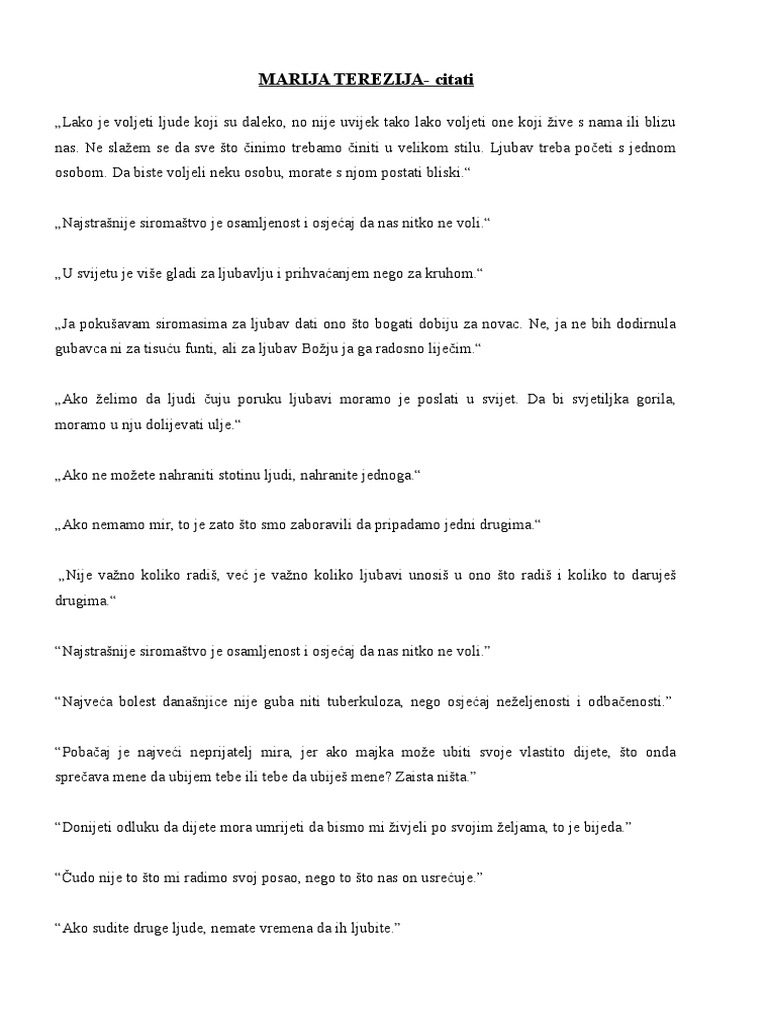 Majka Terezija - Citati | PDF