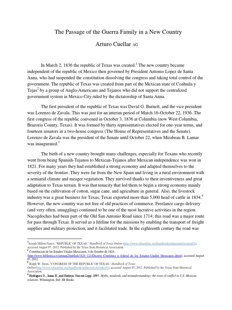 The Passage of The Guerra Family in A New Country PDF | PDF | San ...