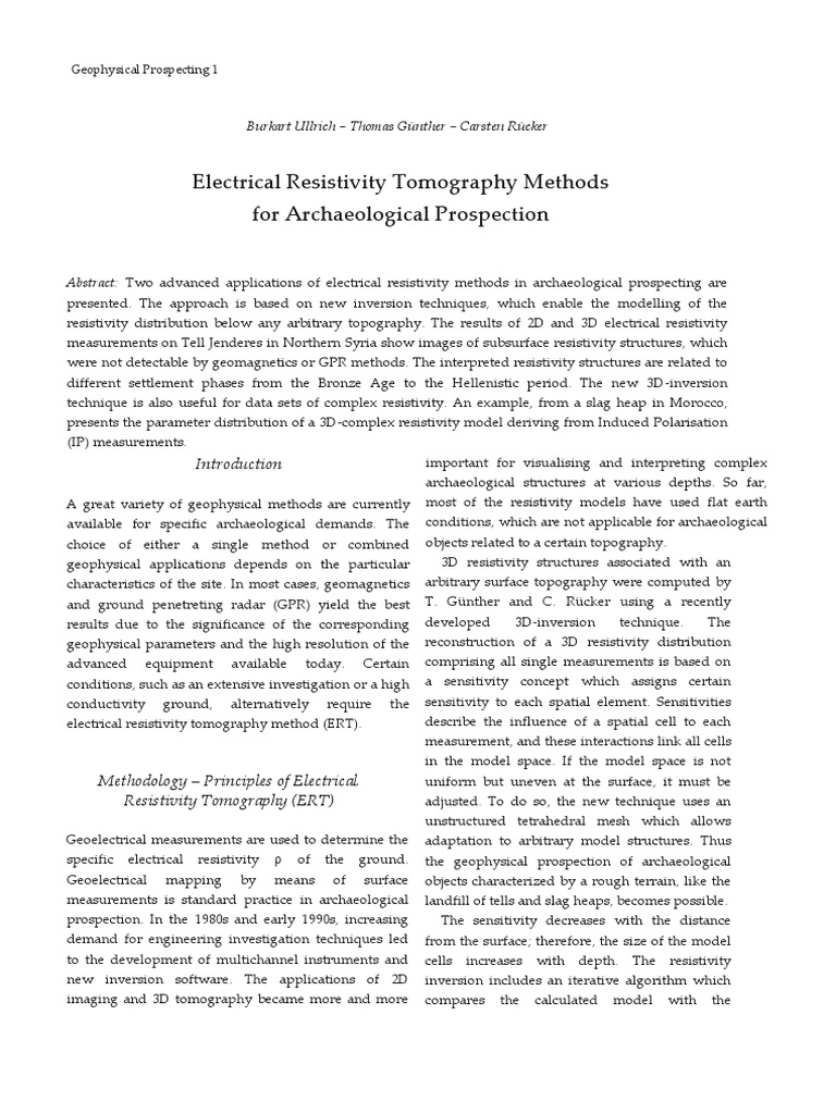 Electrical Resistivity Tomography Methods For Archaeological ...