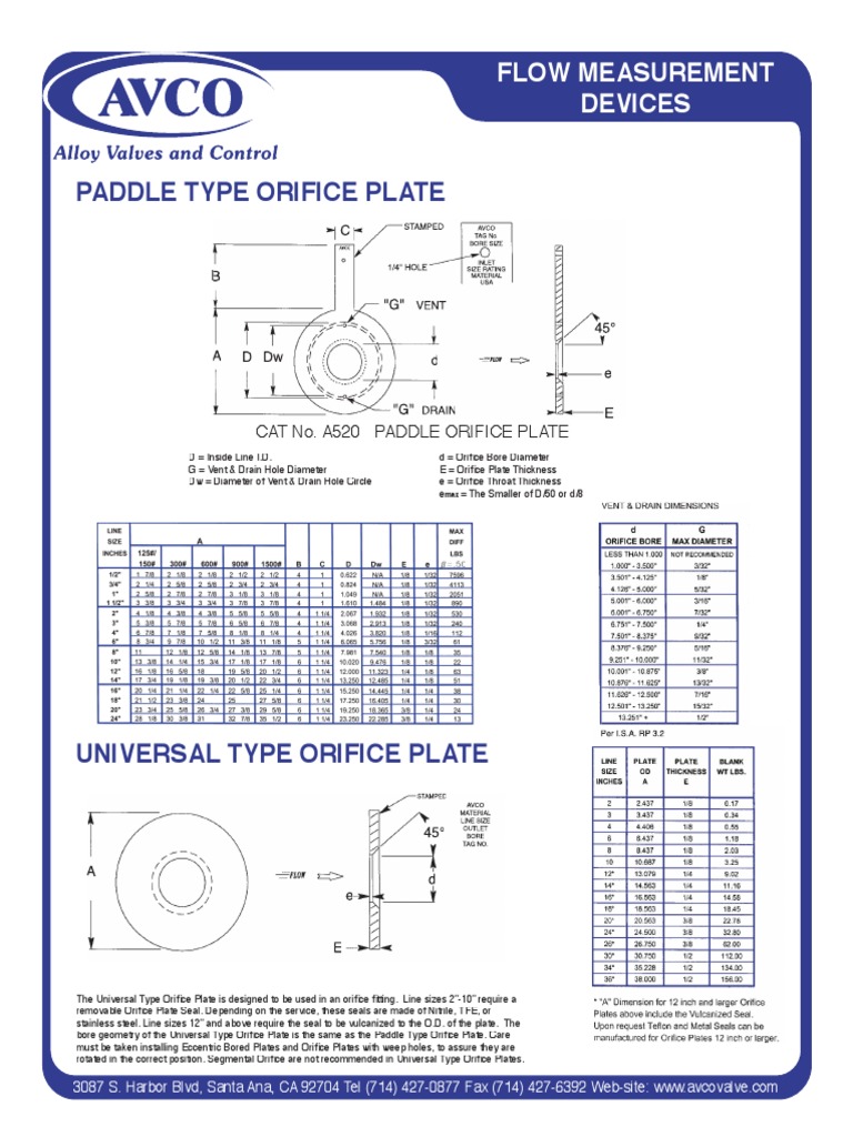 Paddle Type Orifice Plate Specifications | PDF | Technology & Engineering