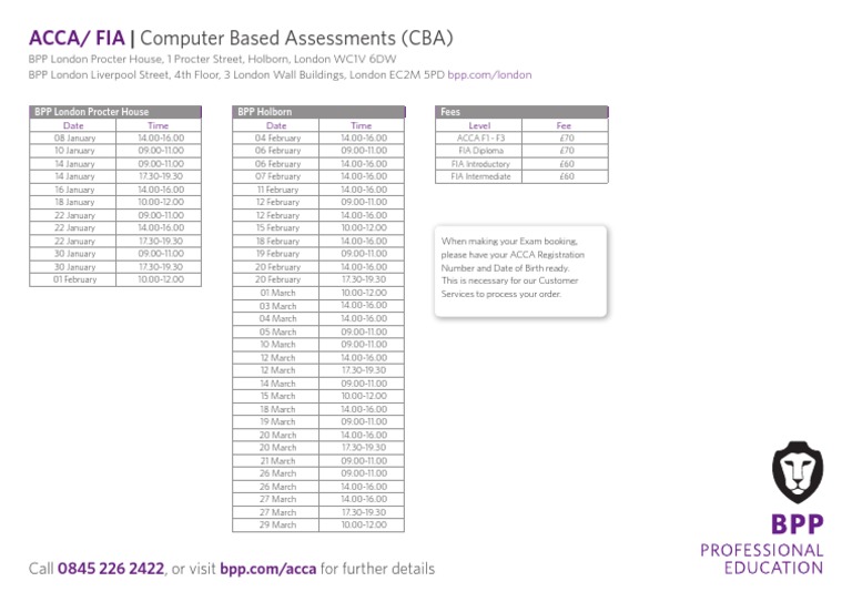 ACCA/FIA Exam Schedule & Fees | PDF | Sports & Recreation | Travel