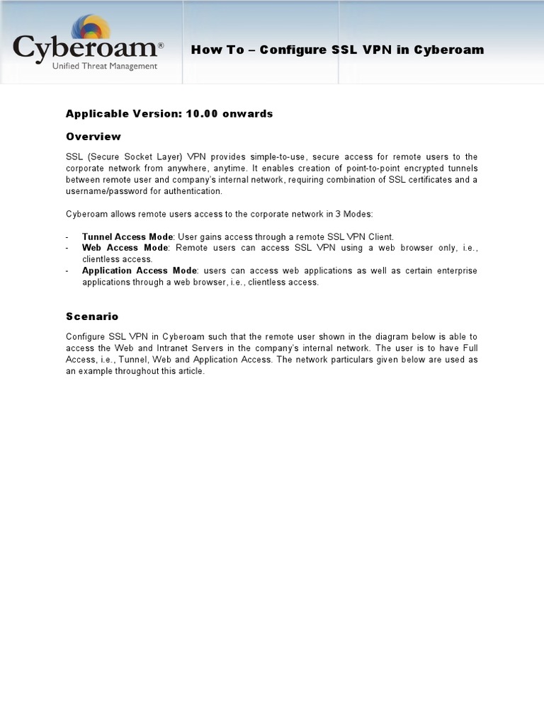 How To - Configure SSL VPN in Cyberoam PDF | PDF | Transport Layer ...