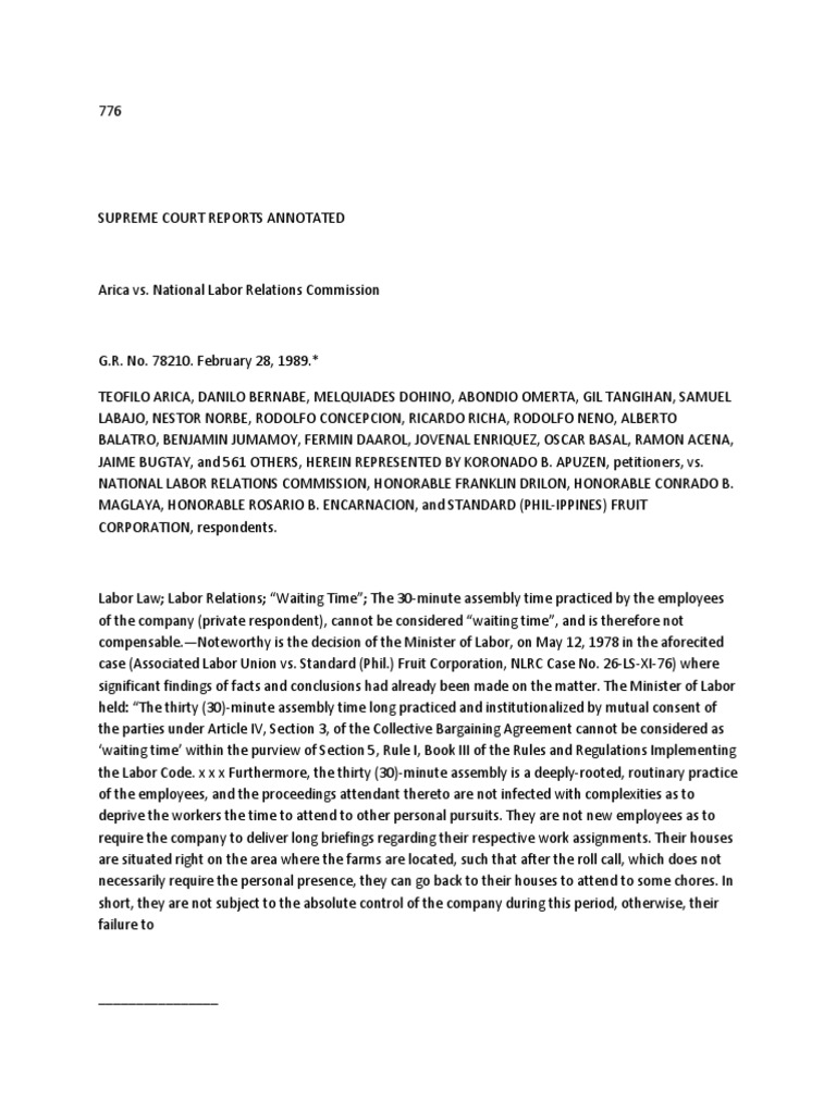 Arica vs. National Labor Relations Commission, 170 SCRA 776 (1989) ) | PDF | Res Judicata | Lawsuit